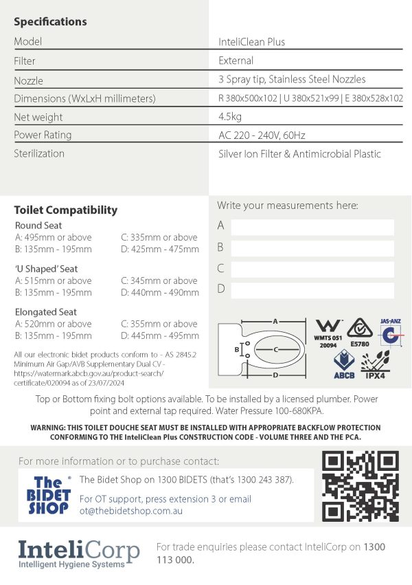 InteliClean PLUS - The Bidet Shop