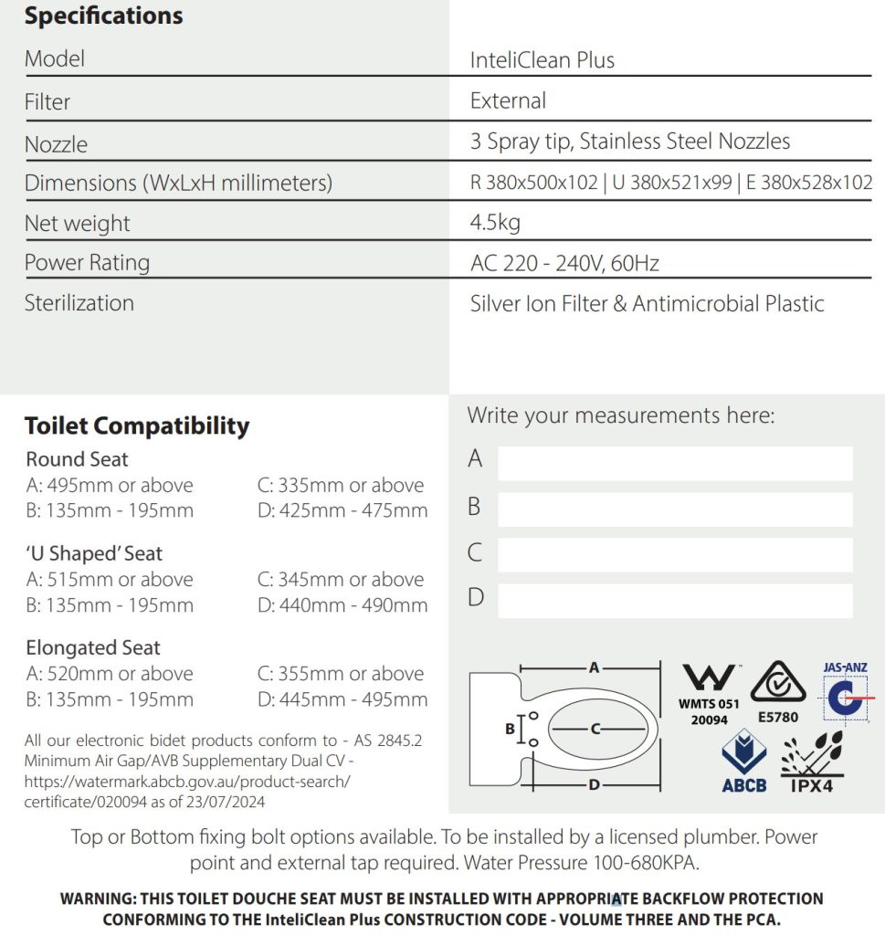 InteliClean PLUS - The Bidet Shop